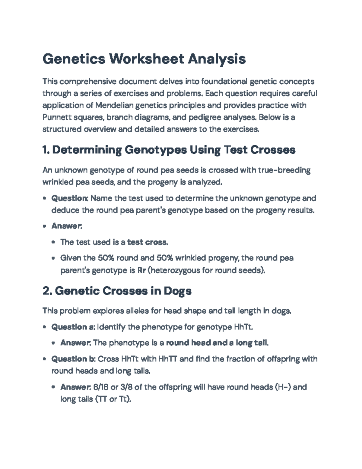 Genetics Worksheet Analysis for Mendelian Principles and Inheritance - Genetics Worksheet ...