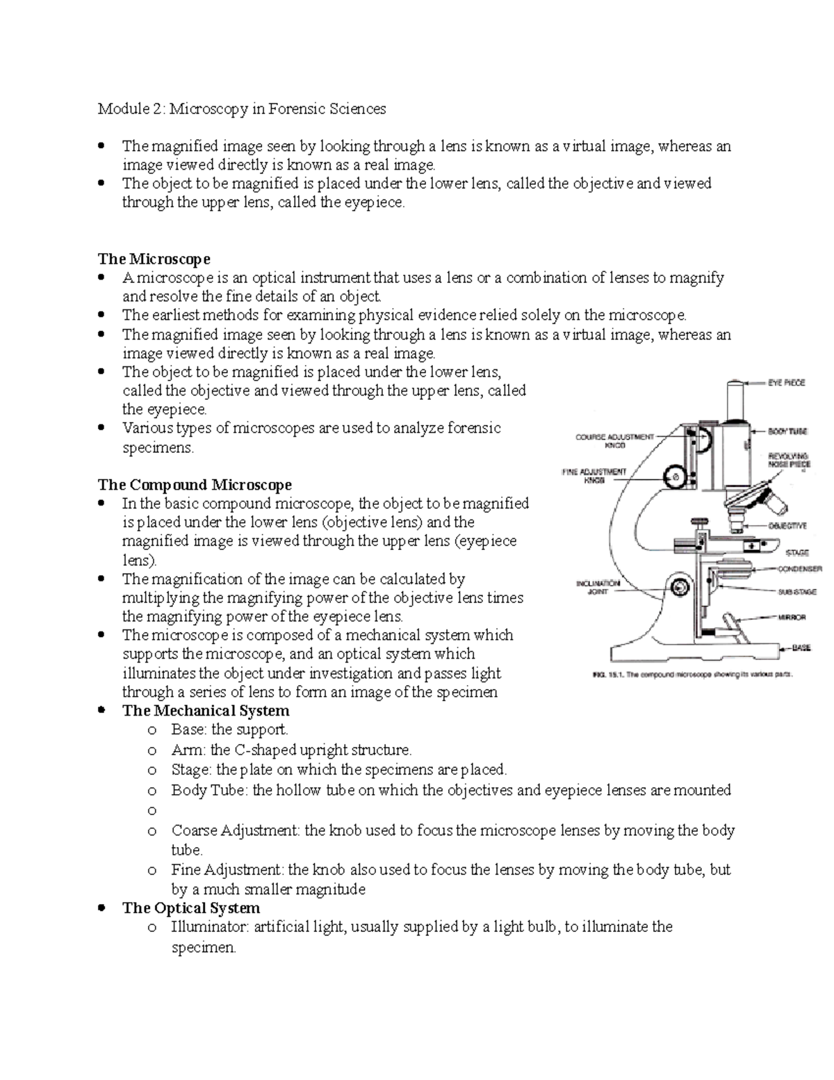 Forensic Microscopy: Module 2 Lecture Notes on Optical Instruments ...