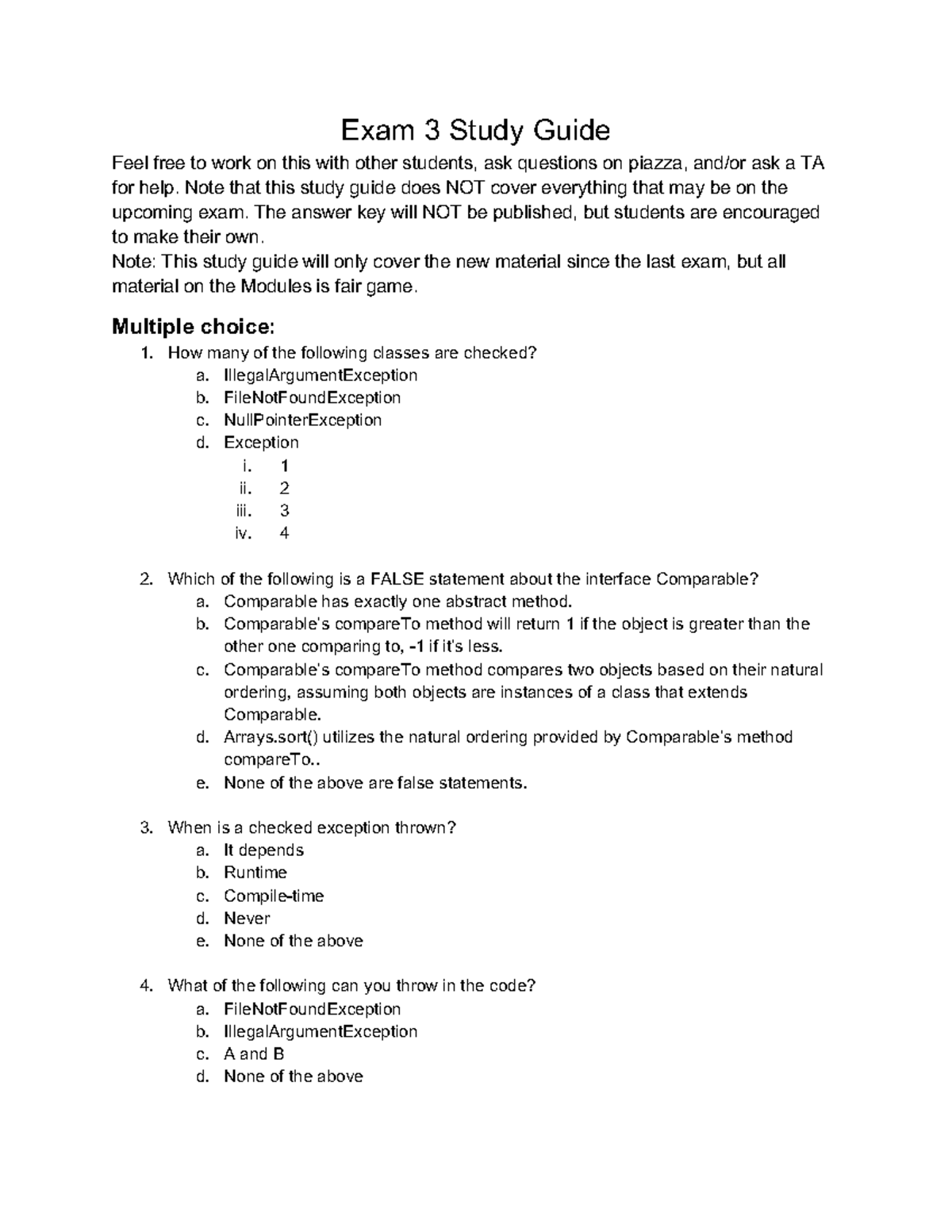 Exam 3 Study Guide: Key Concepts and Practice Questions - Studocu