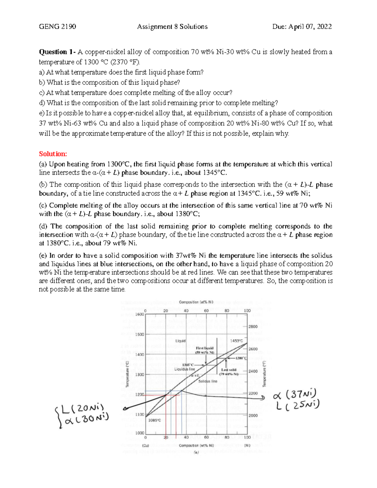 Copper-Nickel and Lead-Tin Alloys Analysis: Assignment 8 Solutions-1 - Studocu