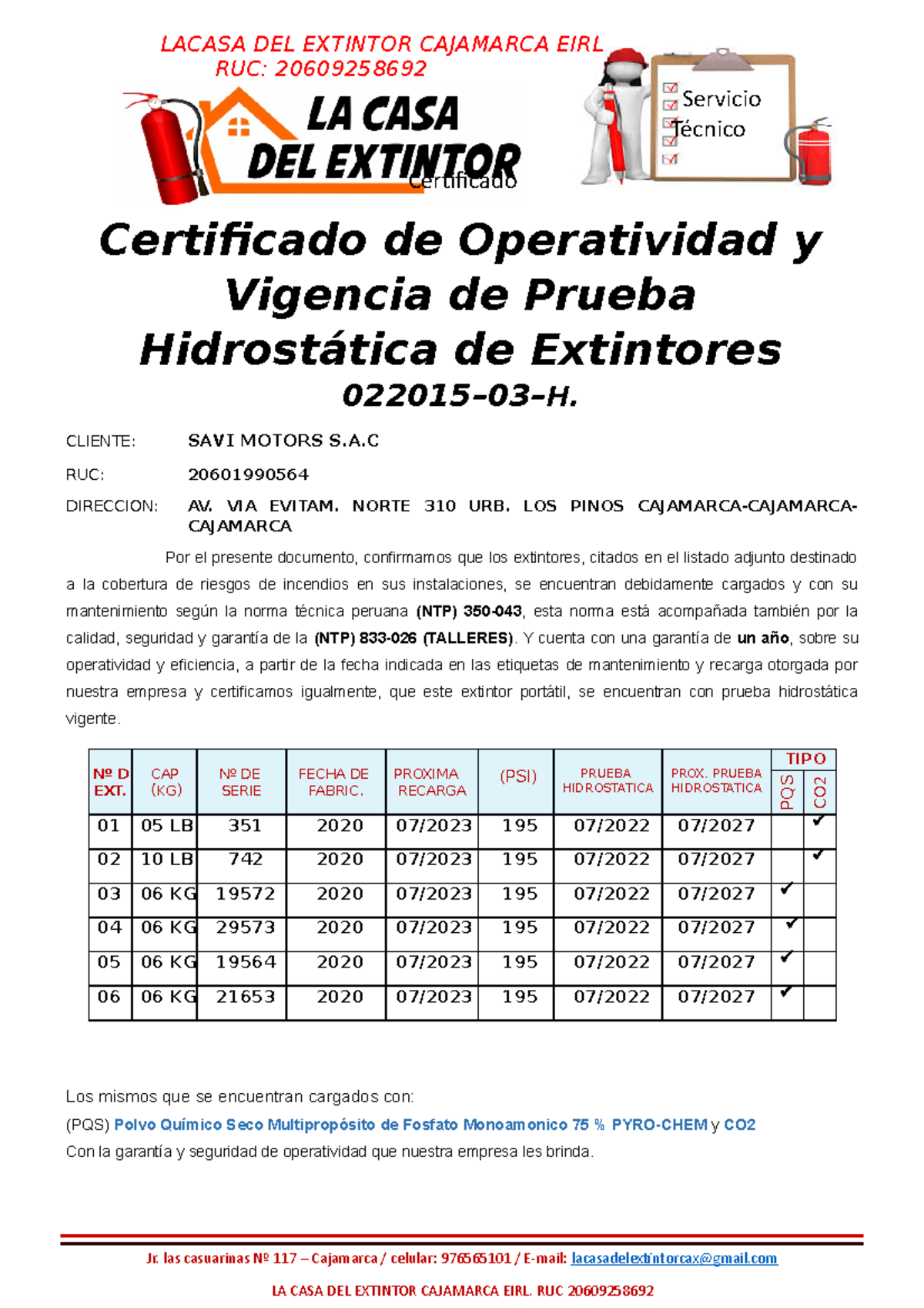 Certificado de Operatividad y Vigencia de Prueba Hidrostática - Studocu