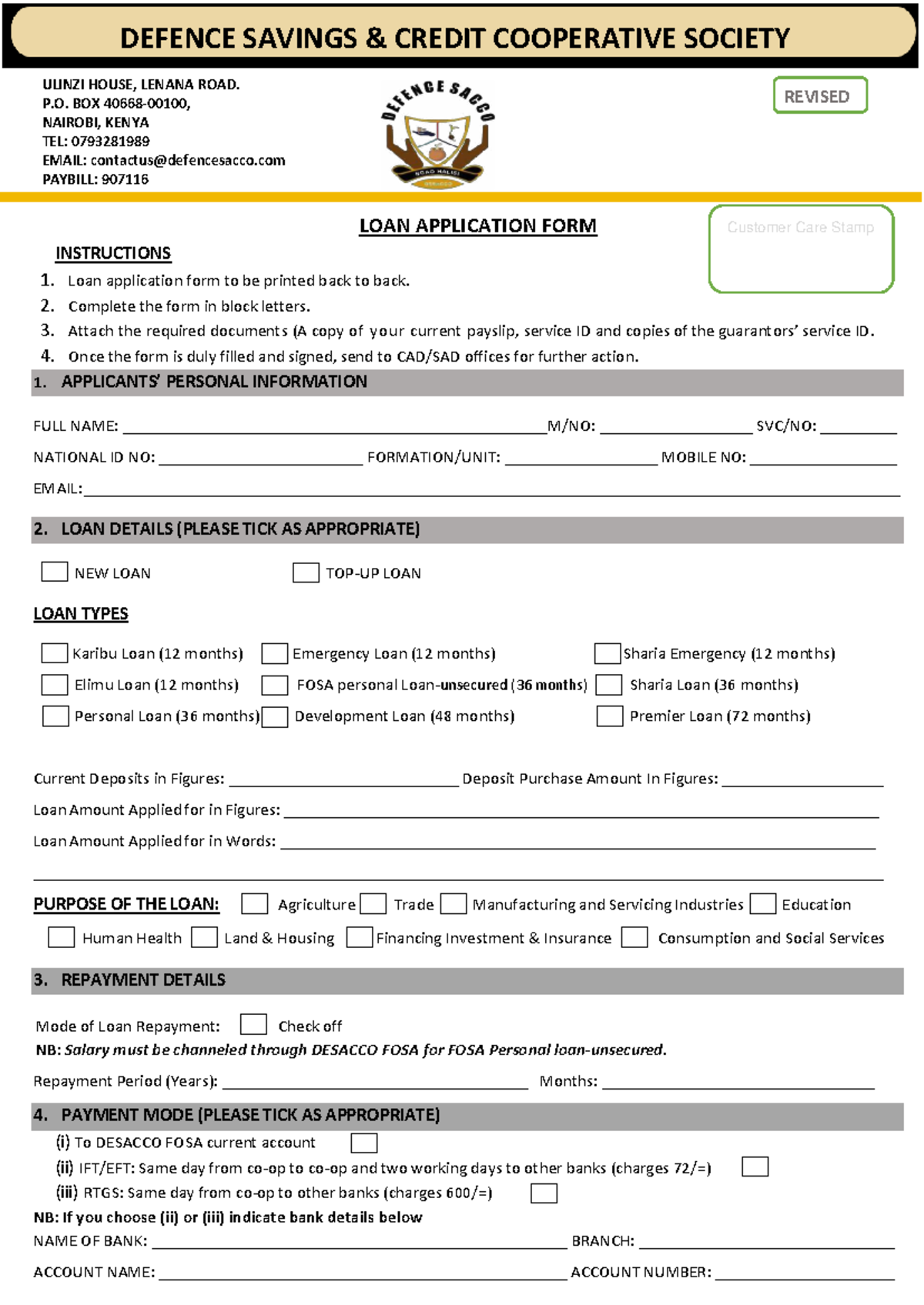 Revised Loan Application Form for DESACCO Members - Studocu