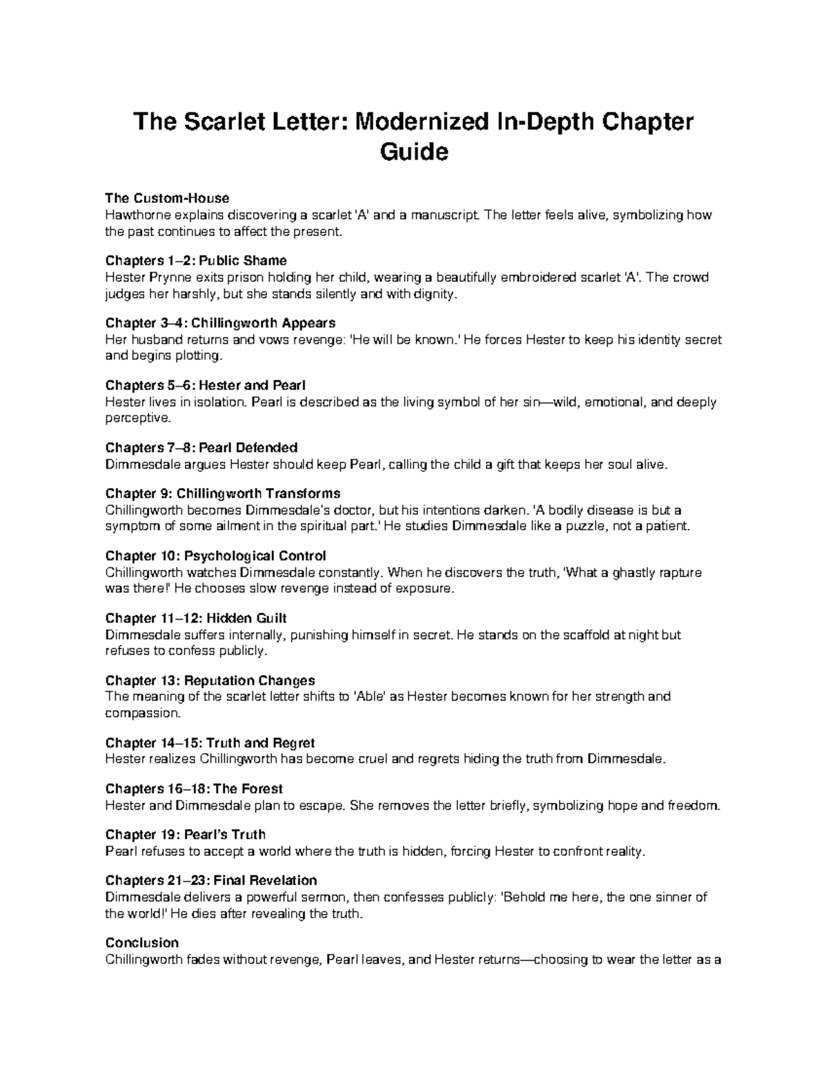 ENG 201: The Scarlet Letter - Modernized Chapter Guide - Studocu