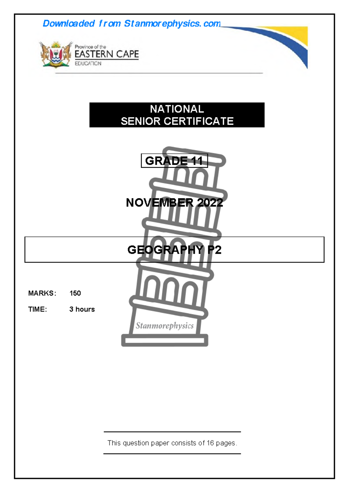 EC Geography Grade 11 November 2022 Exam Paper & Memo - P2 Analysis ...
