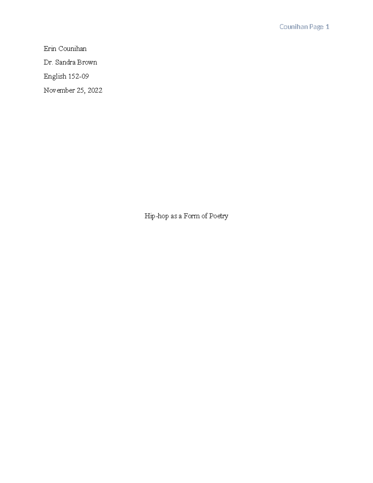 ENG 101 Essay: Hip Hop as a Form of Poetry - Studocu