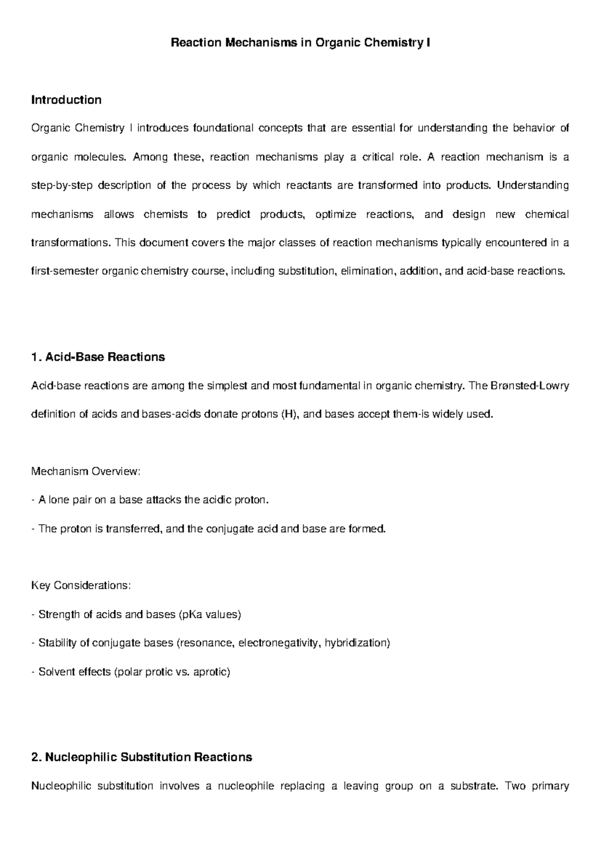 Reaction Mechanisms Orgo1 - Introduction Organic Chemistry I introduces ...