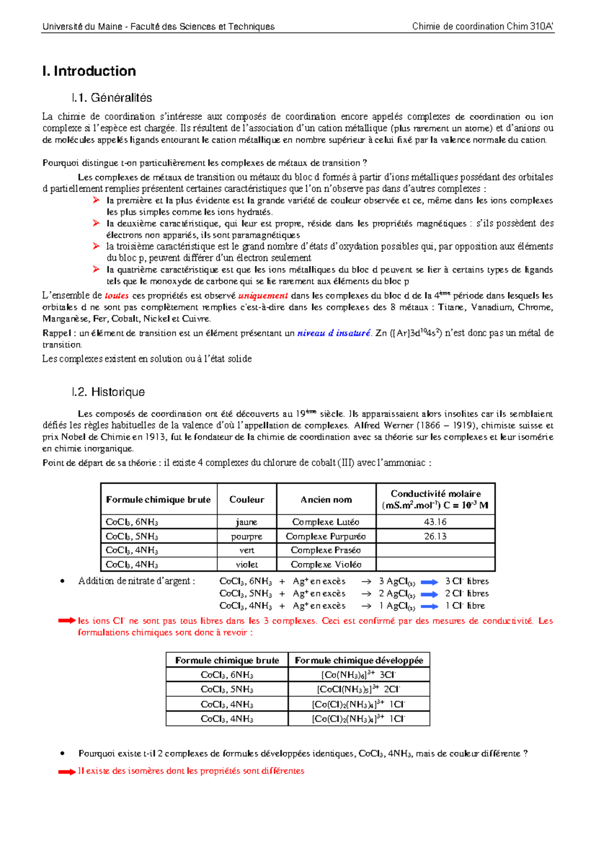 CM1 Chimie Coordination : Concepts et Théories Fondamentales - Studocu
