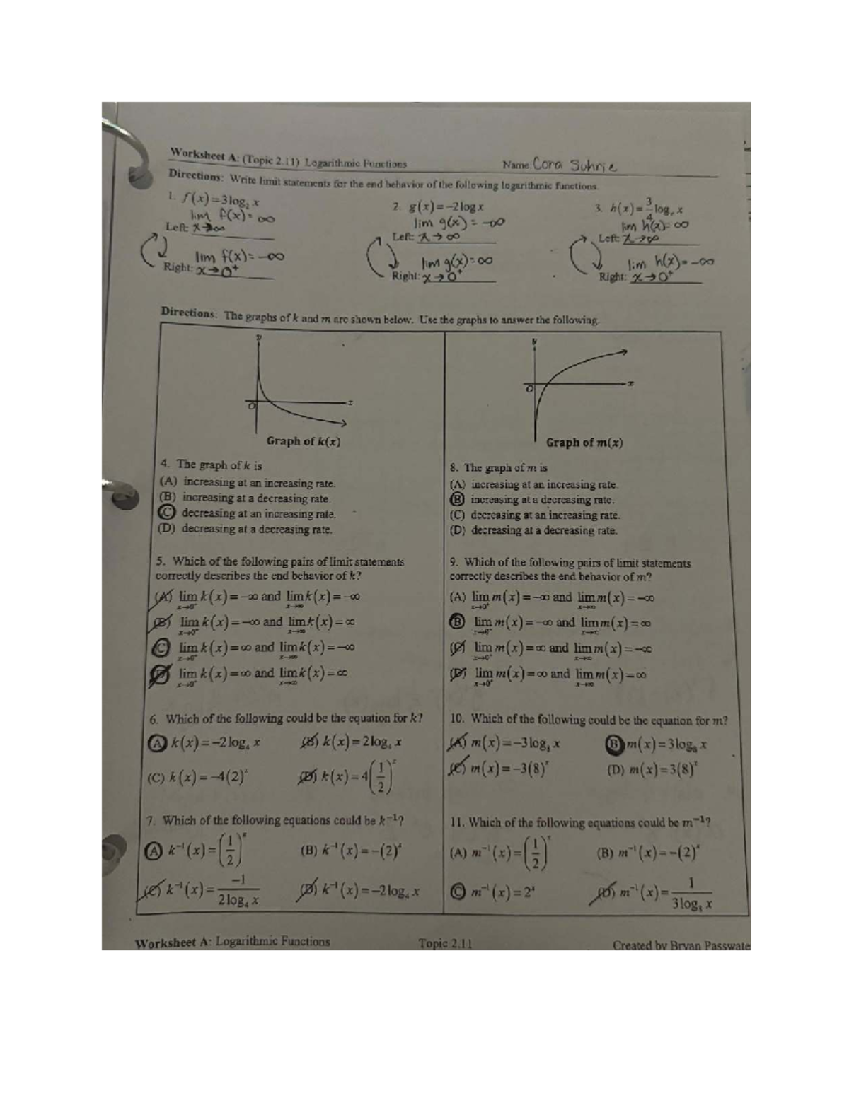 Worksheet 2: Logarithmic Functions (Topic 2.11) - Studocu