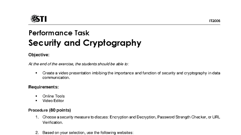 IT2006 Performance Task: Security & Cryptography Video Presentation - Studocu