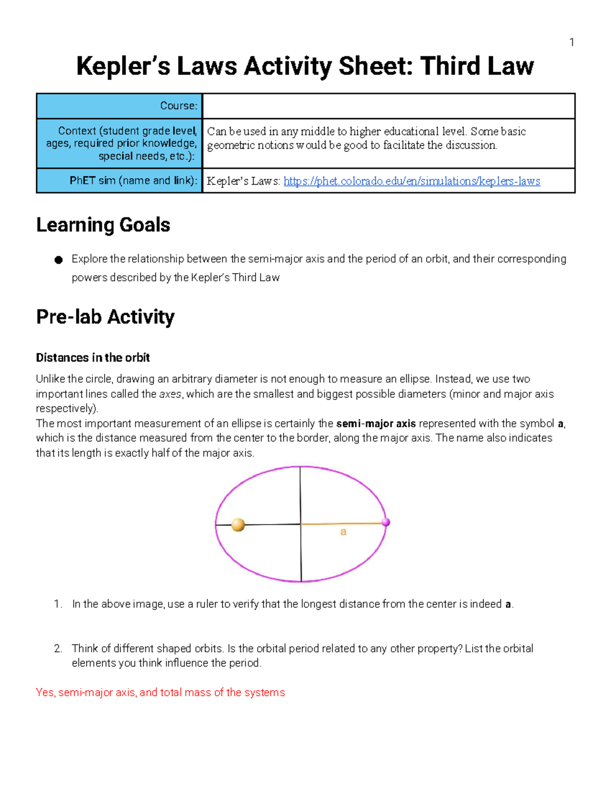 Kepler's Third Law Activity Sheet (Physics 101) - Studocu