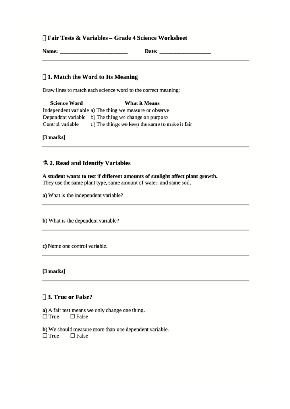 F1 Fair Test Variable Exercise: Apparatus and Procedure Guide - Studocu