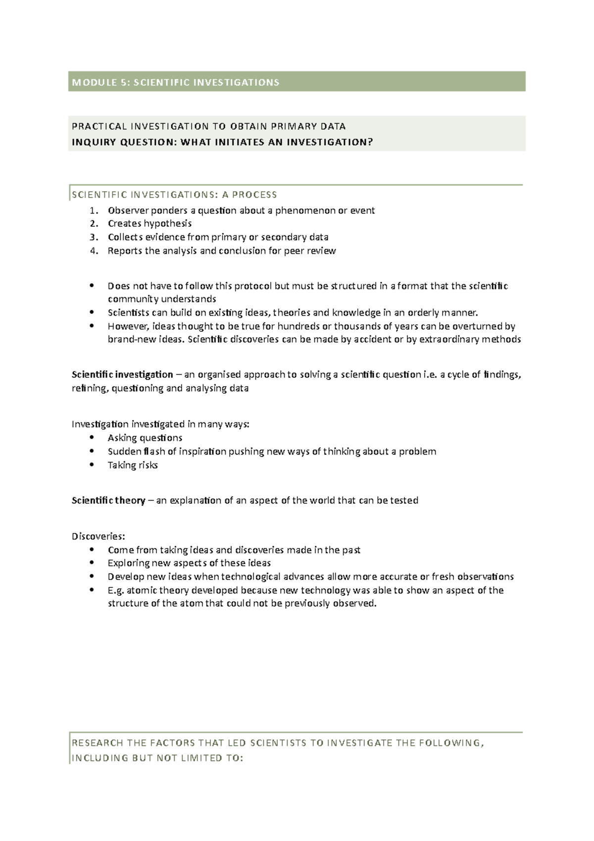 Investigating Science Methodologies: Trial Notes for Module 5 - Studocu