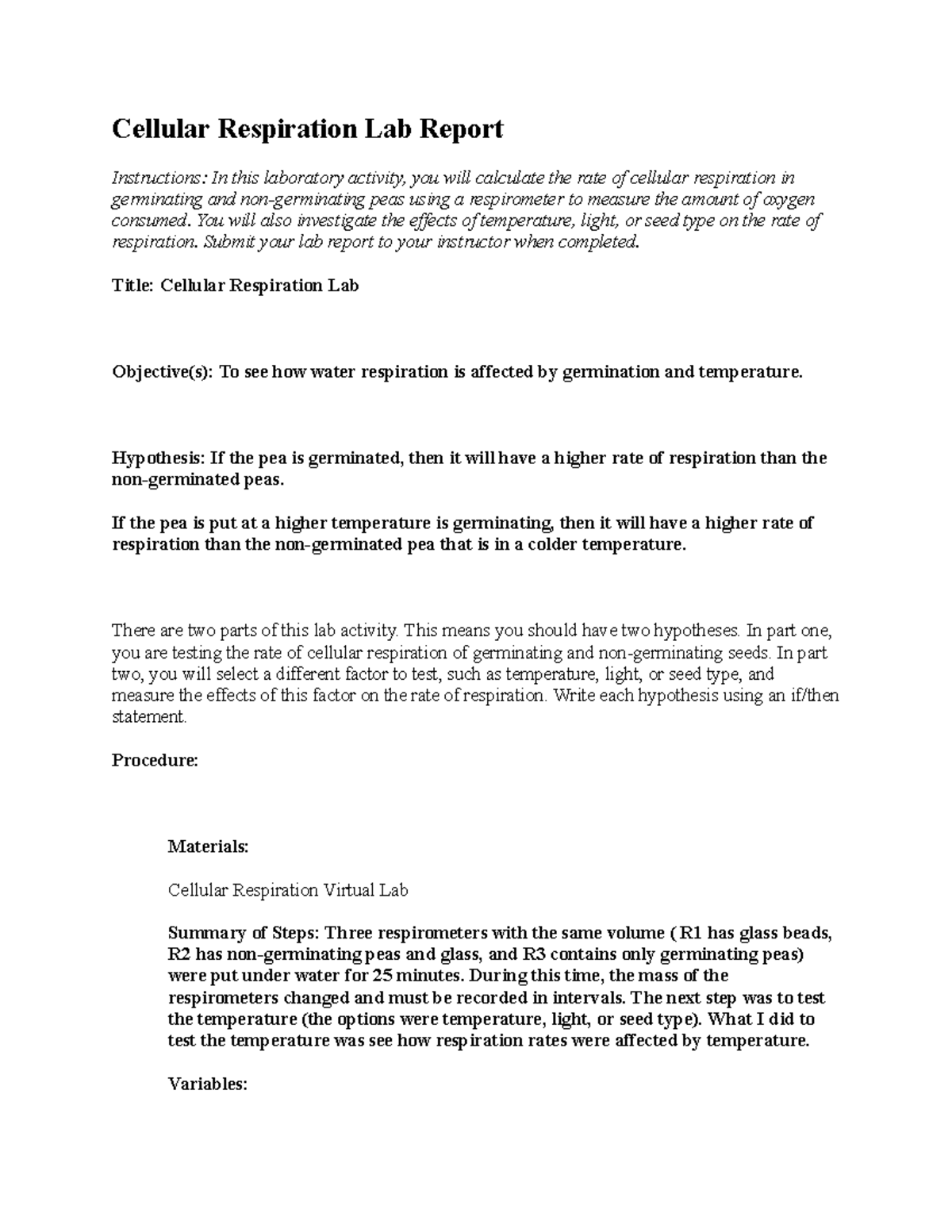 03 05 cellular respiration lab report - Cellular Respiration Lab Report ...