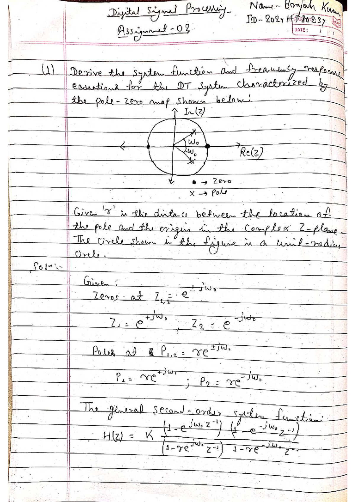 Digital Signal Processing (DSP) Assignment 2: System Function & Frequency - Studocu