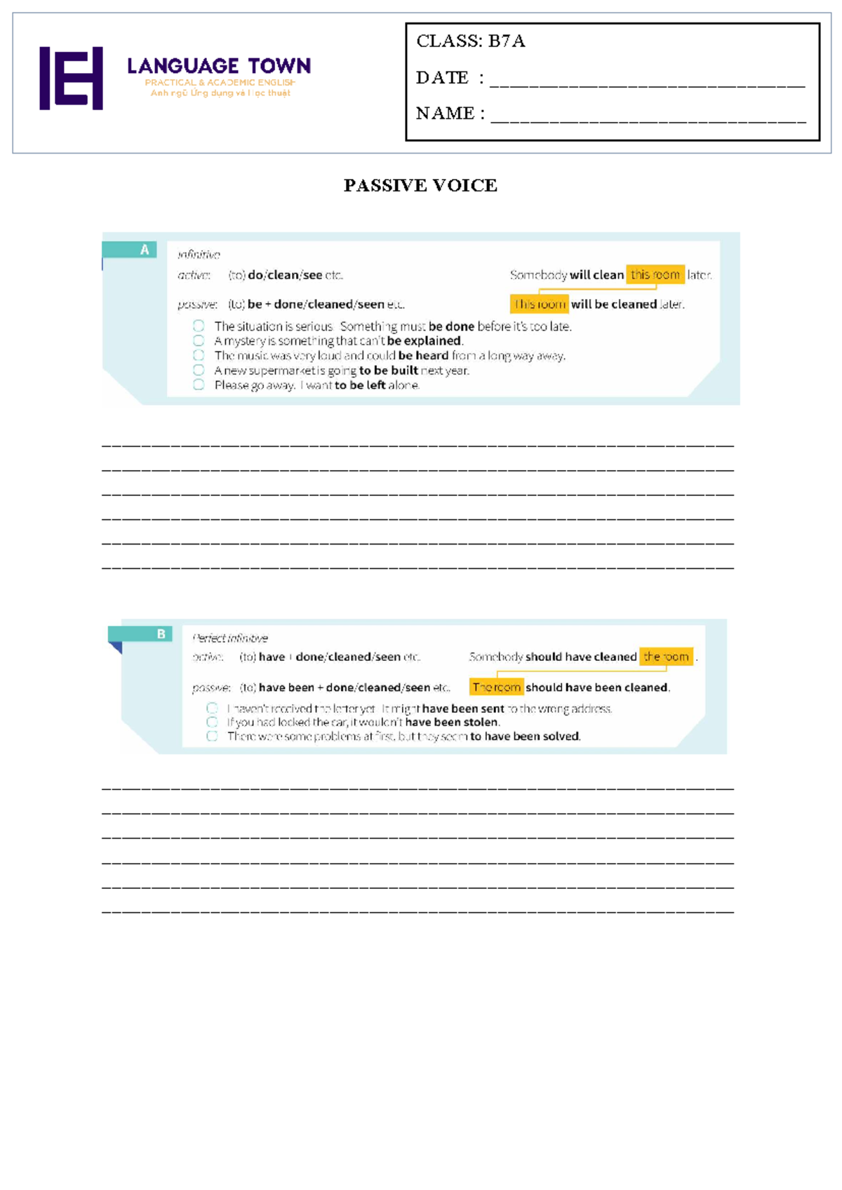 B7A Passive Voice Exercises and Examples - Studocu