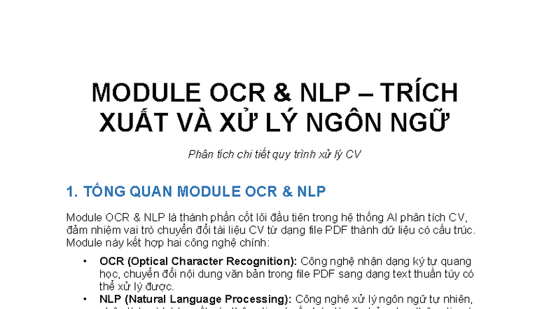 Phân Tích Chi Tiết Module OCR NLP: Quy Trình Xử Lý CV - Studocu