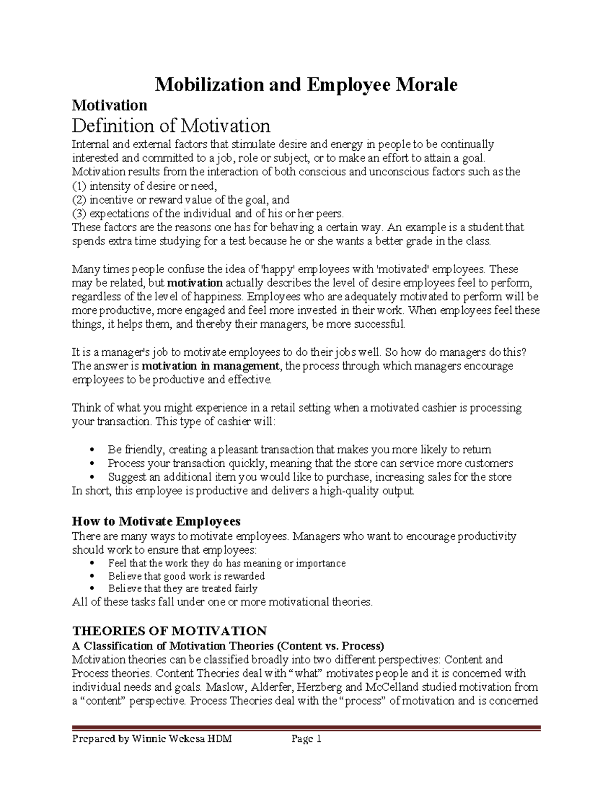 Human Relations Notes: Motivation, Morale, and Management Strategies ...