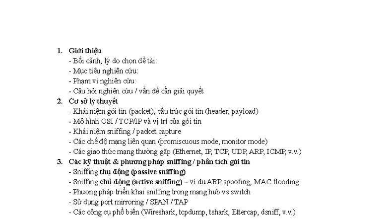 Cấu trúc báo cáo ATTT: Phân tích và Kỹ thuật Sniffing Gói Tin - Studocu
