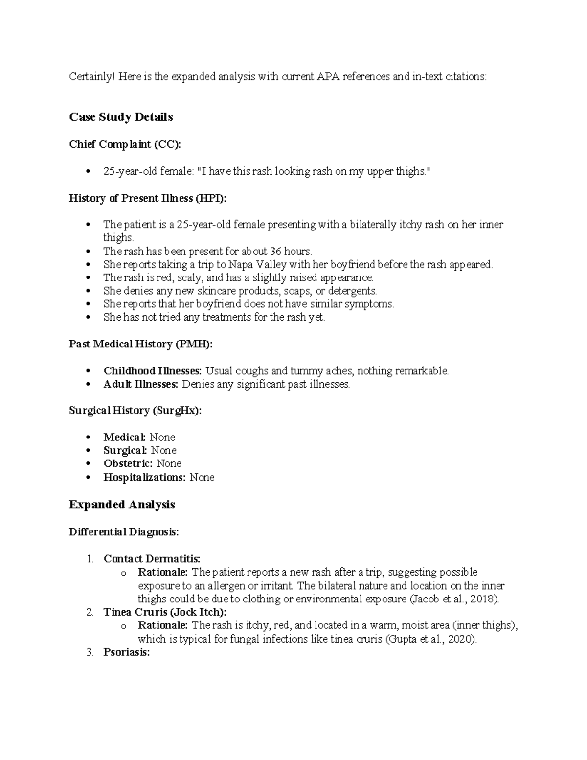 NURS 6645 Case Study Analysis: Itchy Rash Differential Diagnosis - Studocu