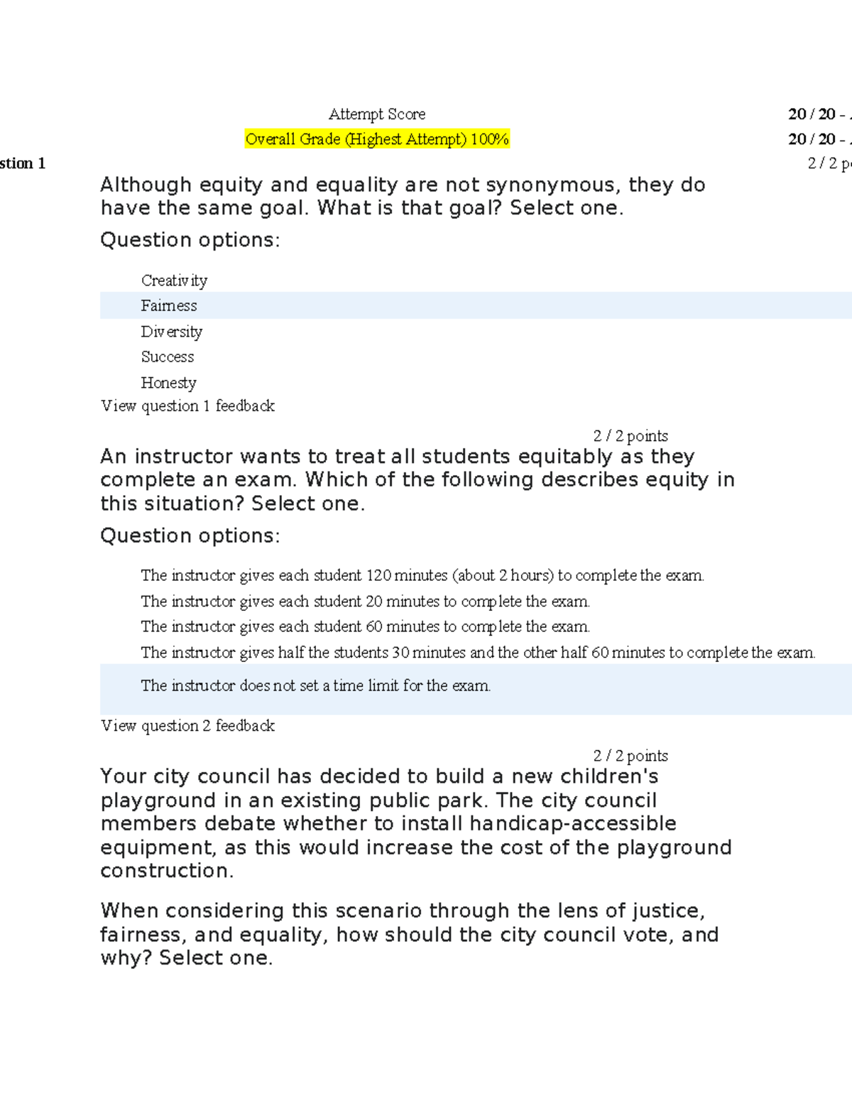 IDS-105 Warm-Up Social Justice Quiz - Answers and Feedback - Studocu