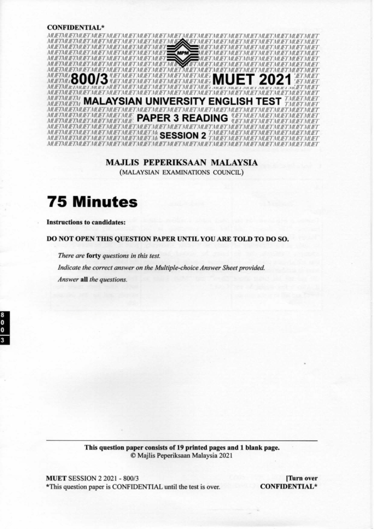 MUET session 2 2021 reading question paper - Studocu