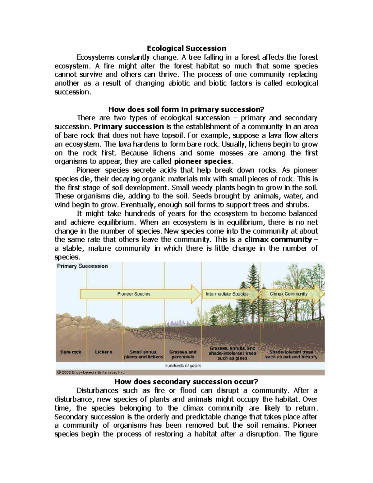 Ecological Succession Worksheet: Understanding Ecosystem Changes - Studocu