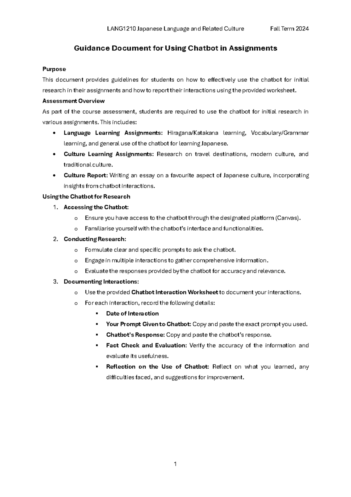 GUIDE: Using Chatbot for LANG1210 Assignments - Fall 2024 - Studocu