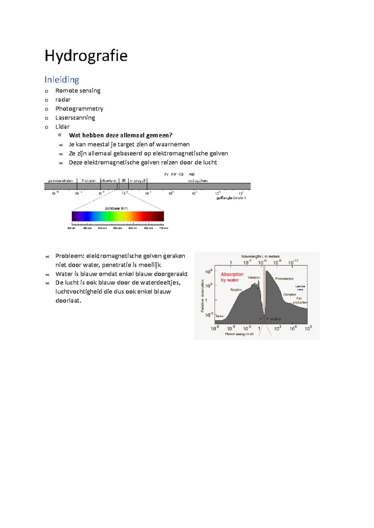 Hydrografie - Hydrografie Inleiding o Romote sensing o radar o ...