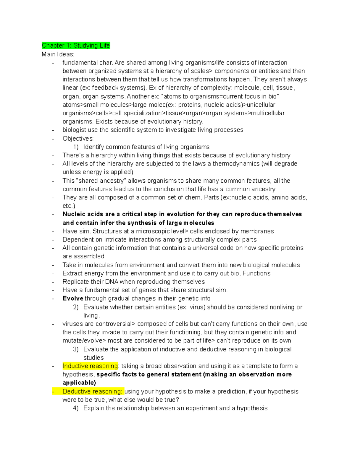 Bio exam #1 - Exam 1 review aligned with course objectives - Chapter 1 ...