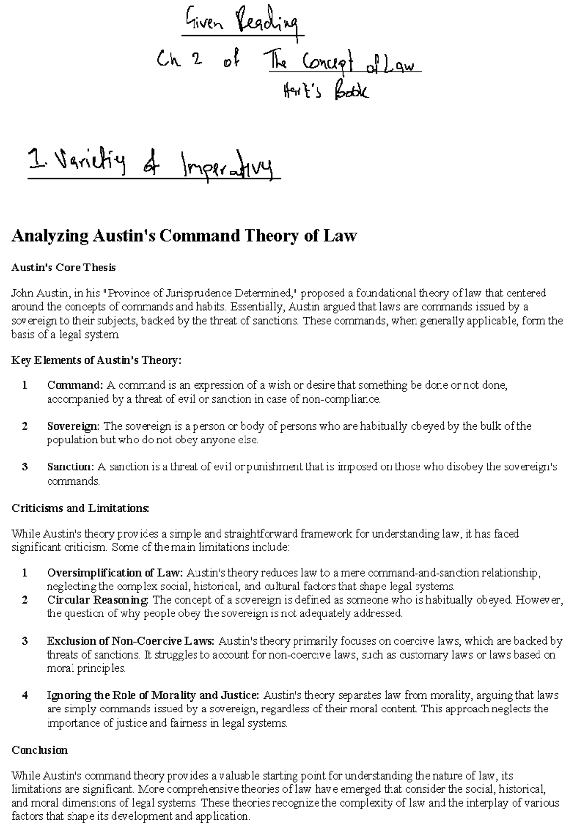 Jurisprudence Notes: Analyzing Command Theory of Law - Studocu