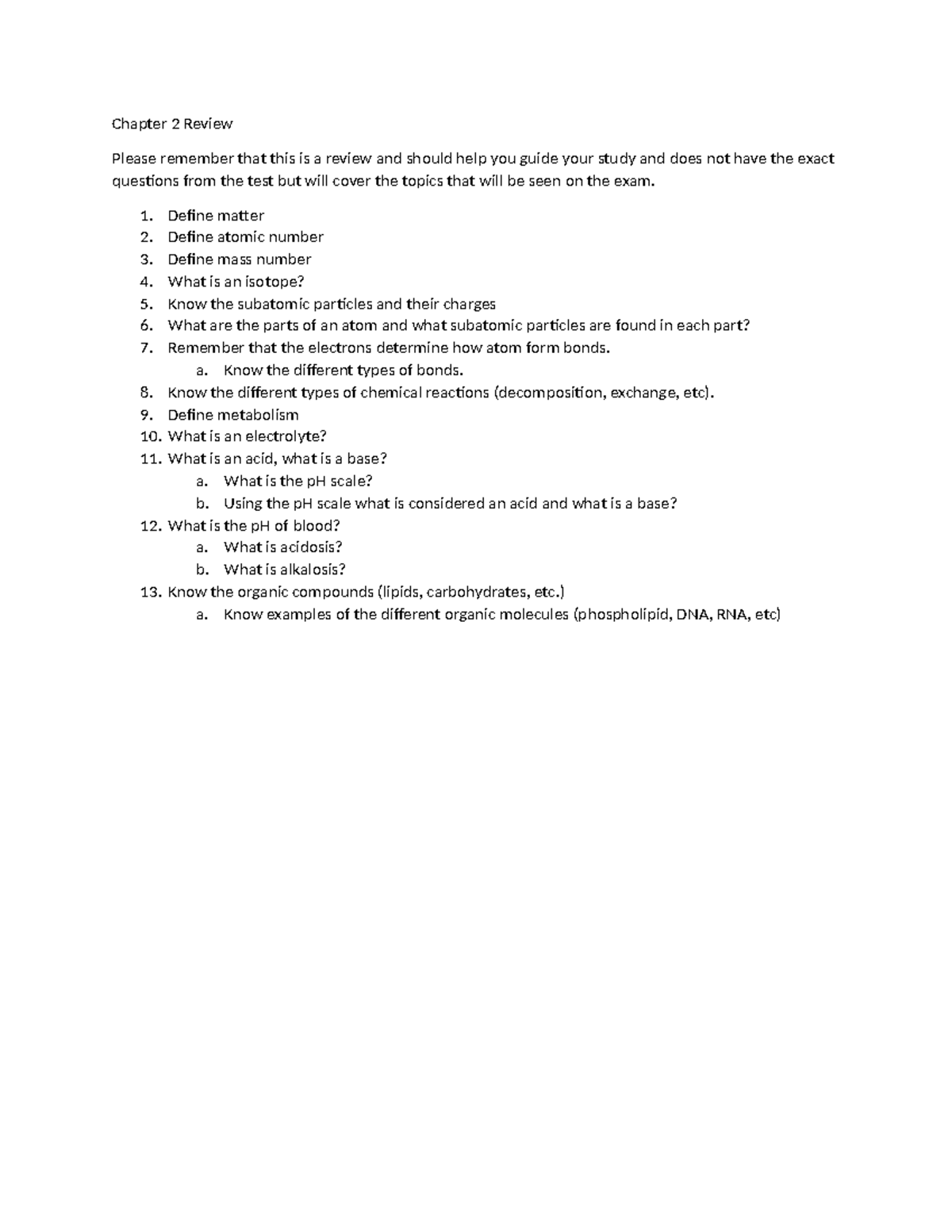 Chapter 2 Review - Key Concepts in Matter & Chemical Reactions - Studocu