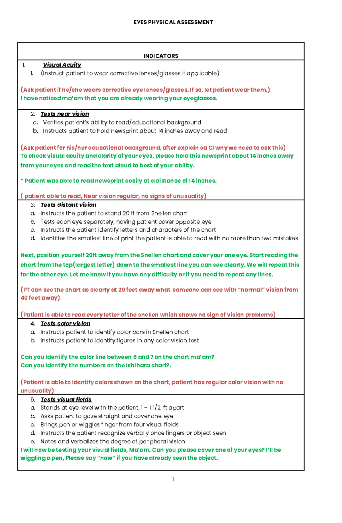 EYES- Retdem- Physical Assessment Indicators and Visual Tests - Studocu
