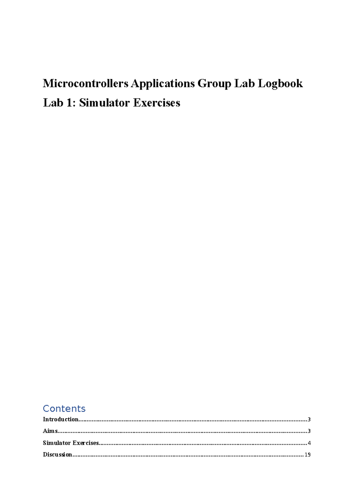 1 Simulator Logbook Microcontrollers Applications Group Lab Logbook Lab 1 Simulator