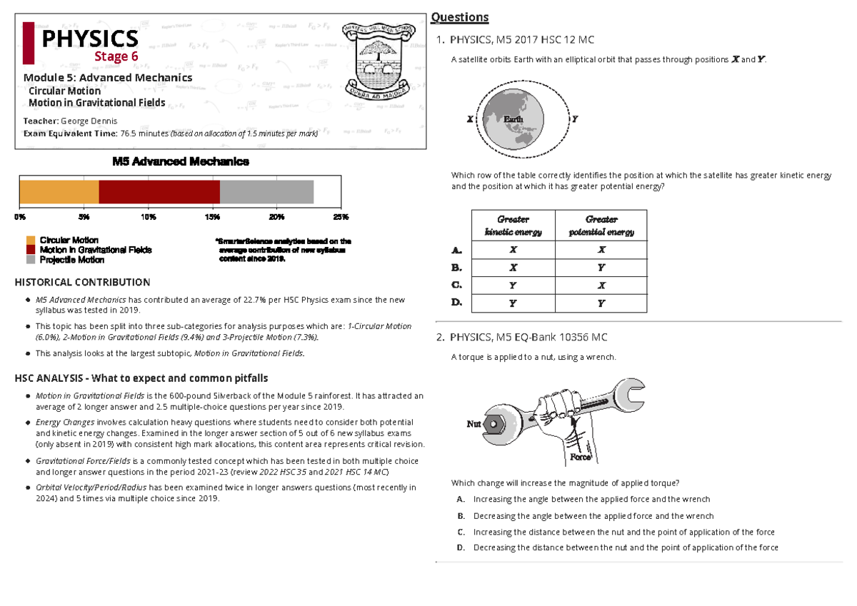 Physics Questions - M5 HSC Exam Analysis and Solutions - Studocu