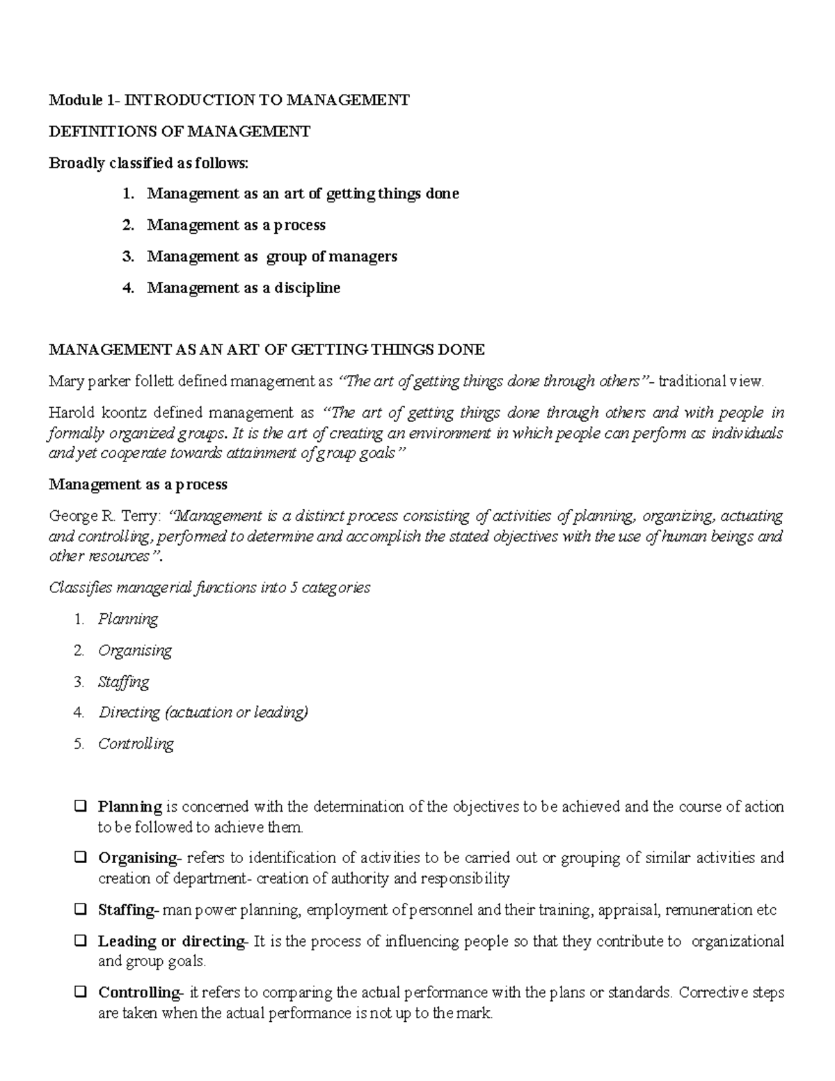 Introduction to management - Module 1- INTRODUCTION TO MANAGEMENT ...