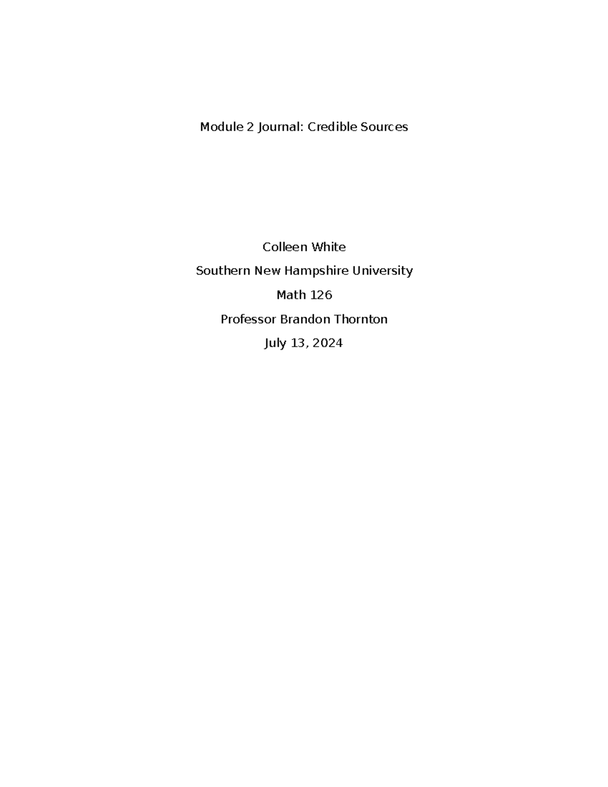 Math 126 - Module 2 Journal: Evaluating Credible Sources - Studocu