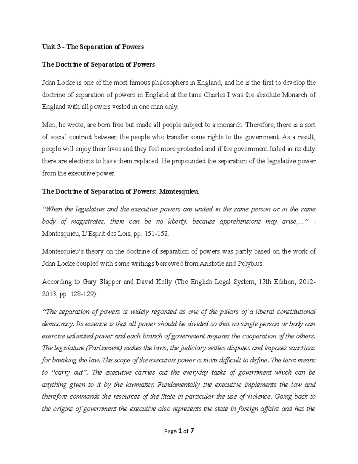 Constitutional Analysis of Separation of Powers in Mauritius: Unit 3 ...