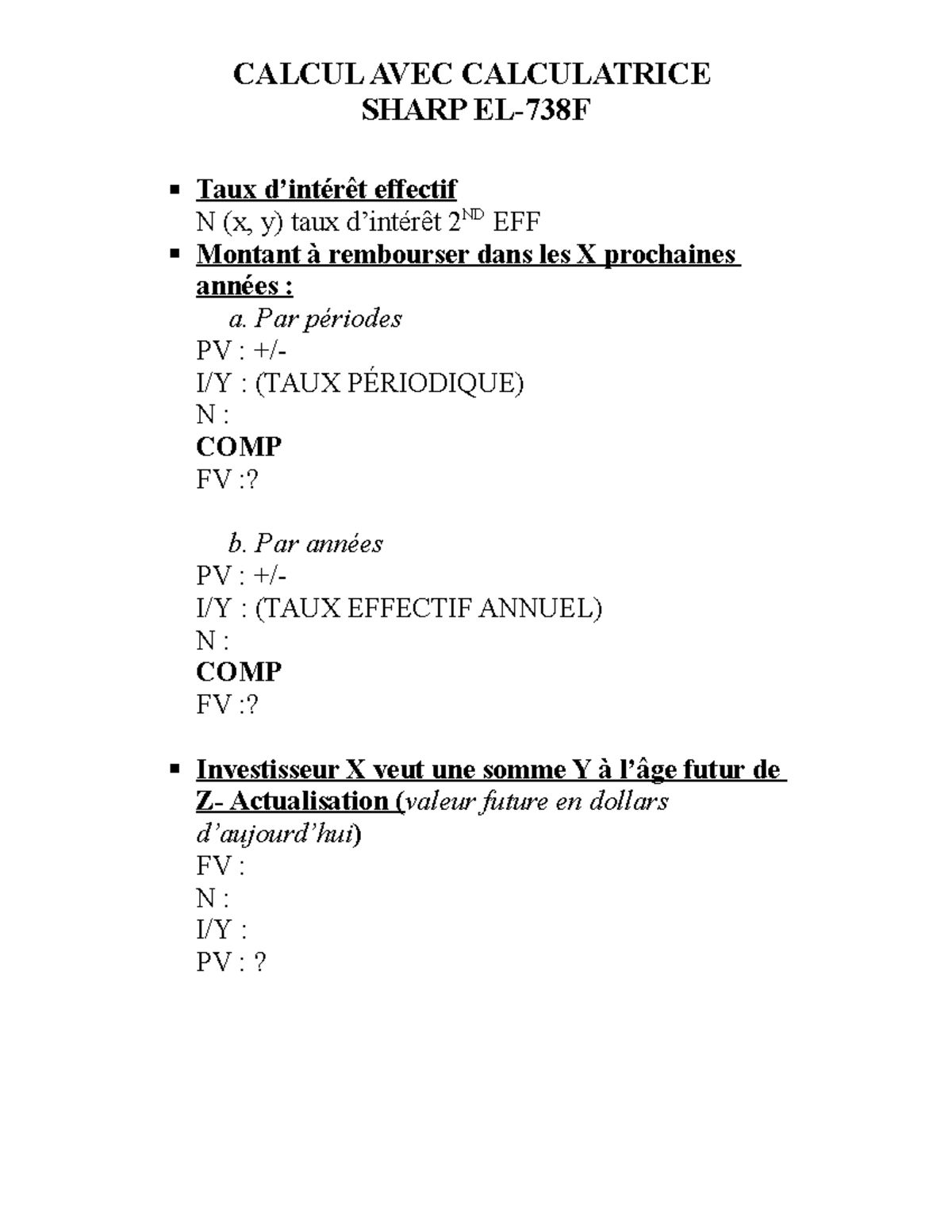 Calculs Financiers avec SHARP EL-738F: Taux d'Intérêt & Hypothèques ...
