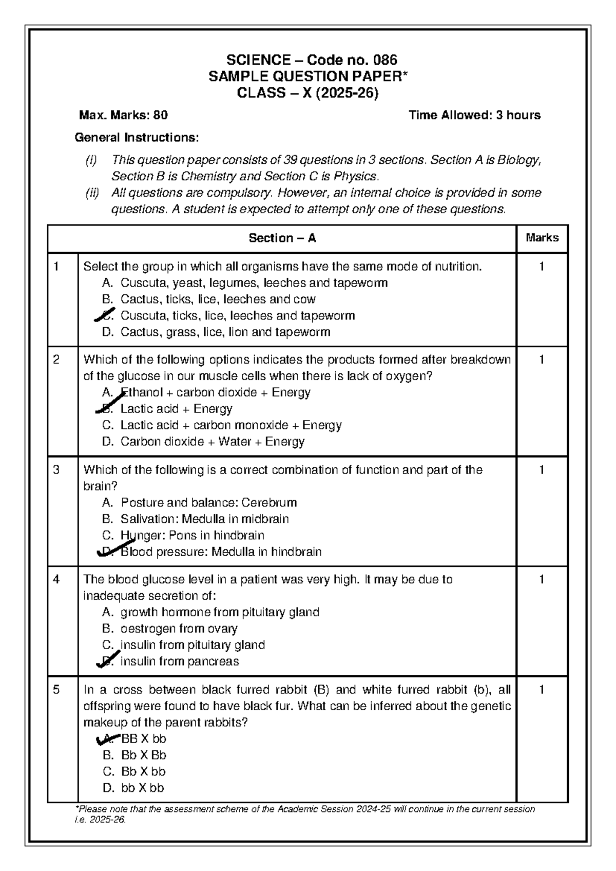 Science Class X Sample Question Paper (Code: 086) - Studocu