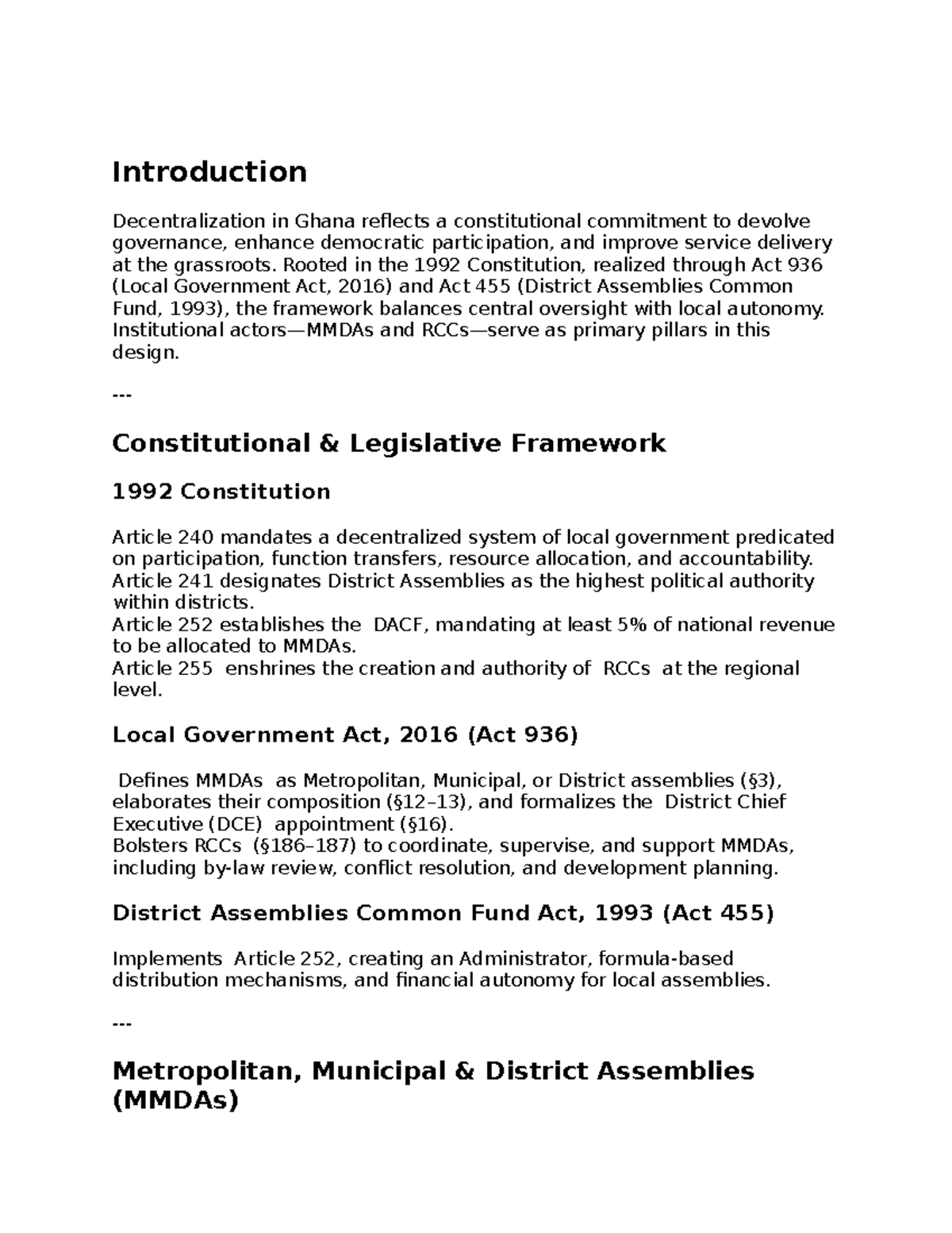 Local Government Decentralization in Ghana: A Constitutional Overview ...