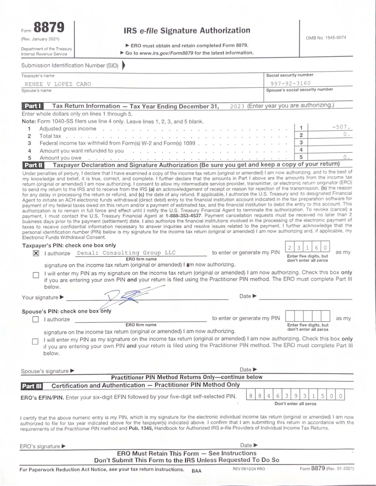 Form 8879 IRS Signature Authorization for Tax Year 2023 - Studocu