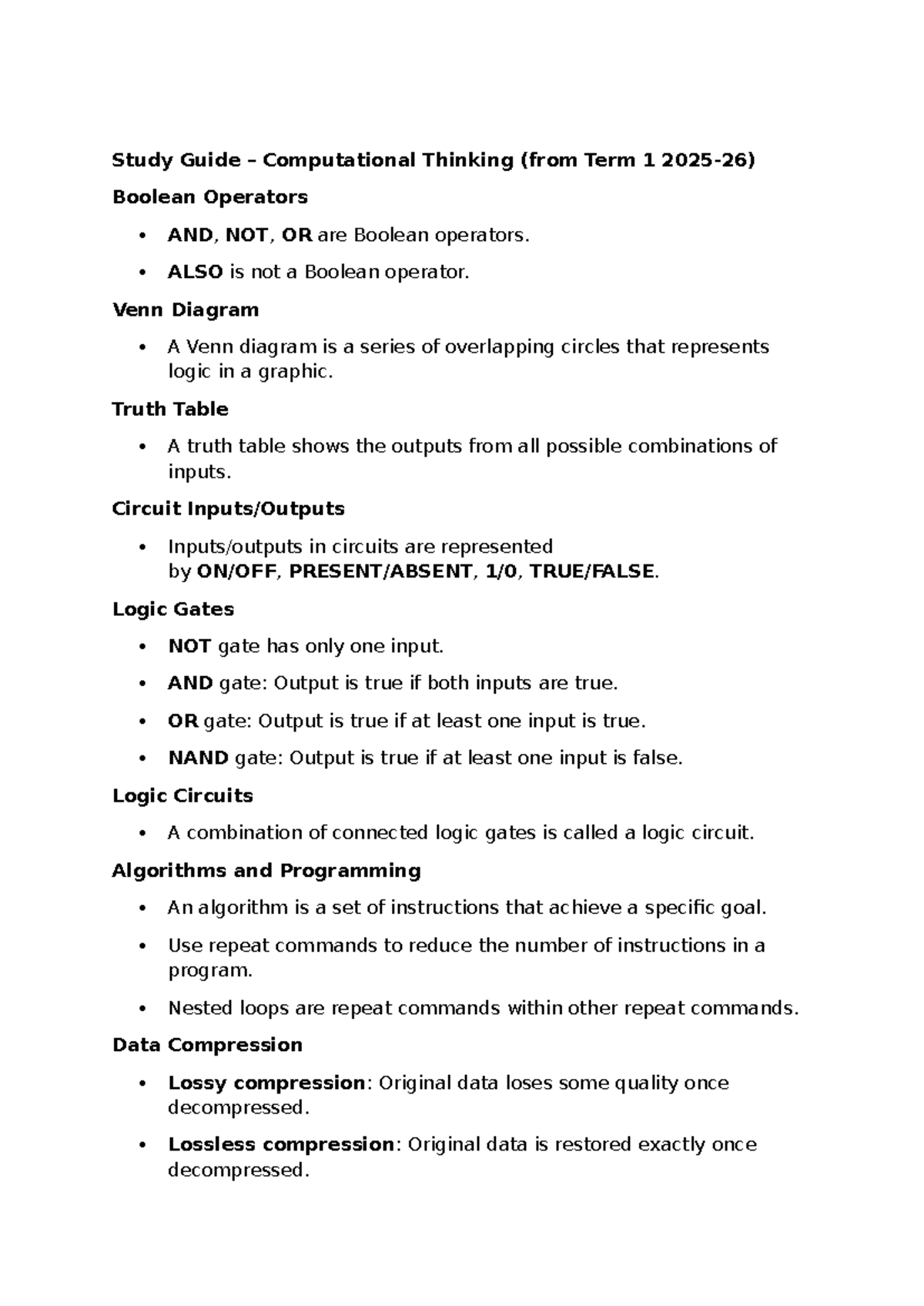 Study Guide: Computational Thinking Concepts and Logic Gates - Studocu