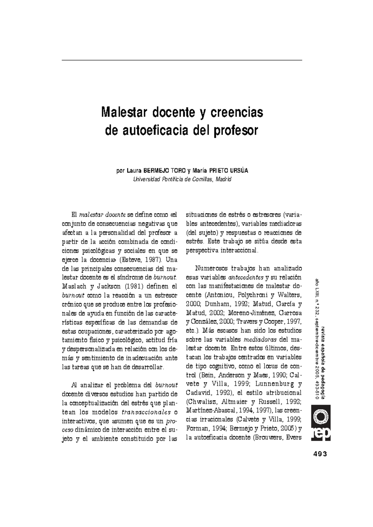 Malestar Docente y Autoeficacia: Estudio en Profesores de Secundaria ...