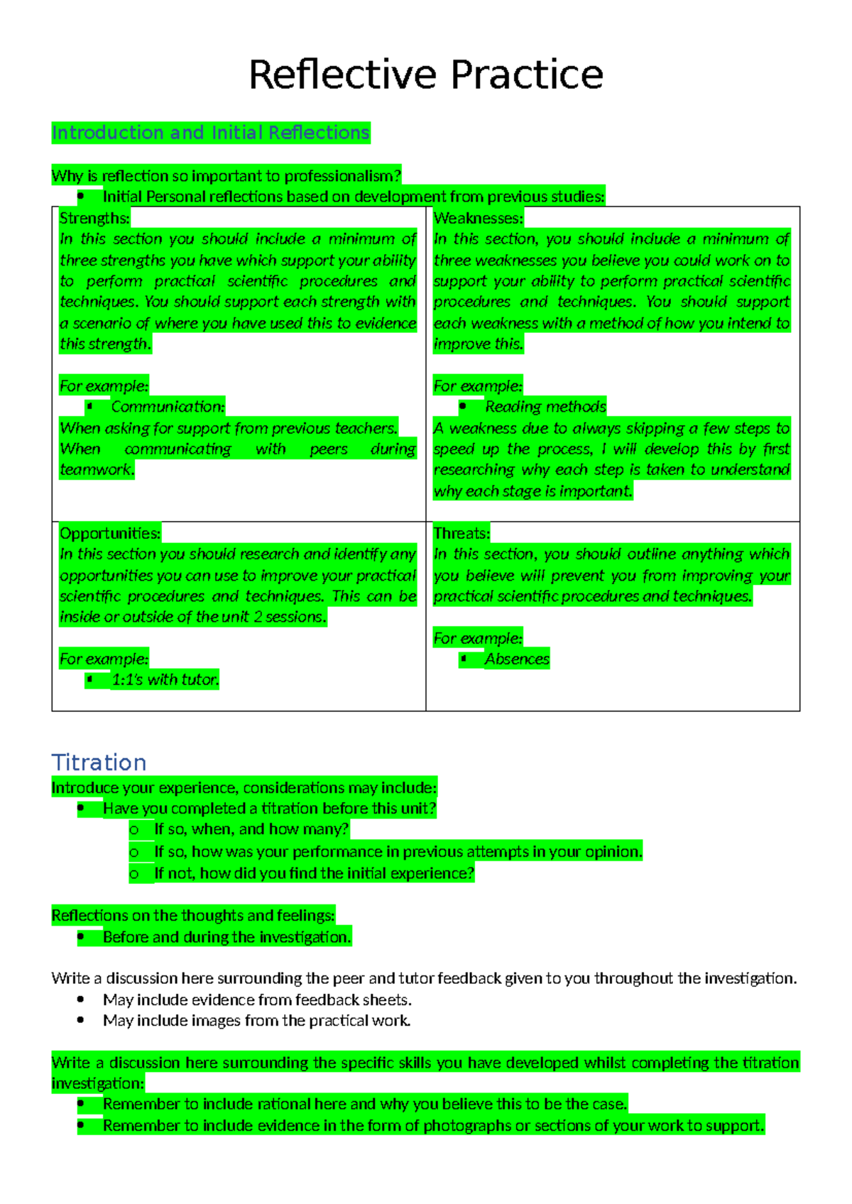 Reflective Practice Assignment 4: Strengths, Weaknesses, and Skills ...