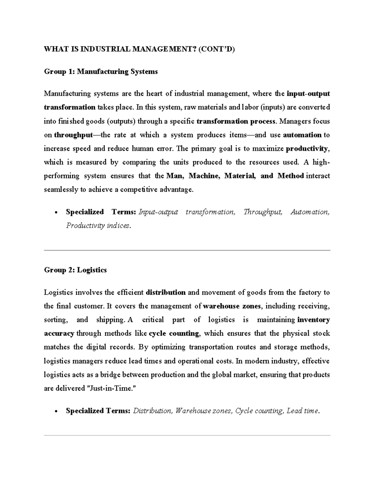 Industrial Management Overview: Key Concepts & Practices - Studocu