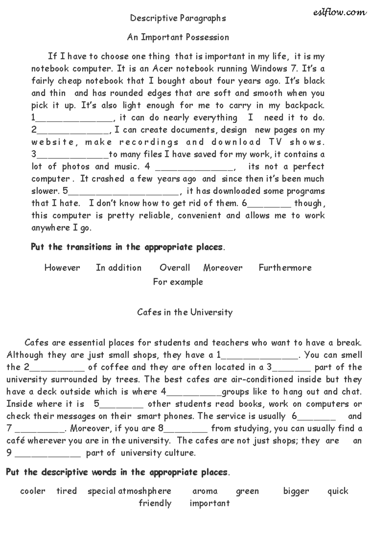Descriptive paragraphs answers 2 (1) - Descriptive Paragraphs An ...