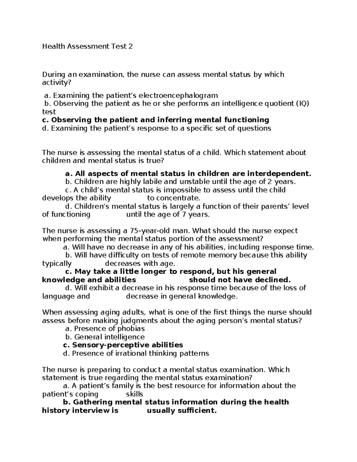 Health Assessment Test 2: Mental Status Examination Insights and ...