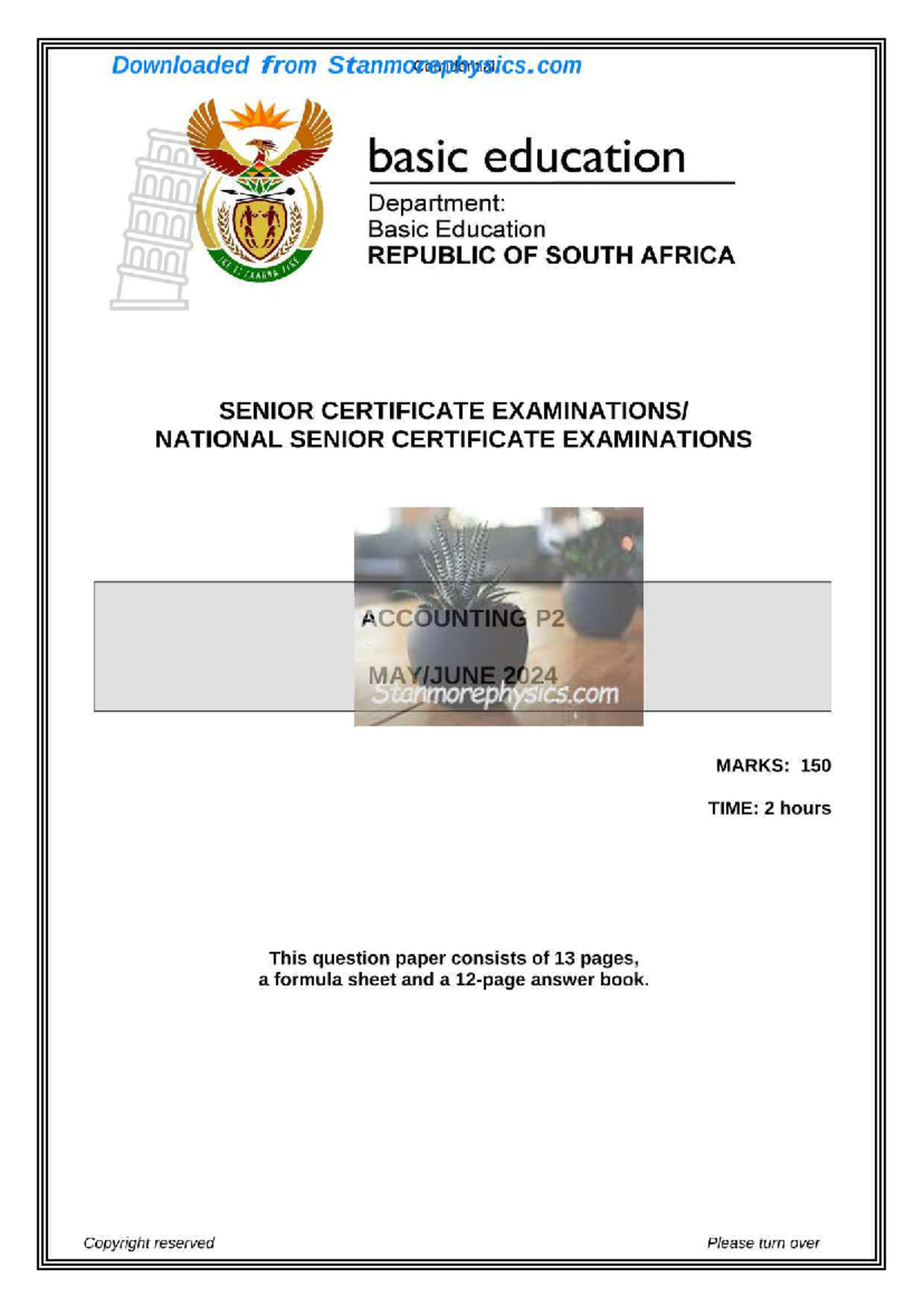 NSC Accounting Gr 12 May/June 2024 Exam Paper 2 & Memo - Studocu