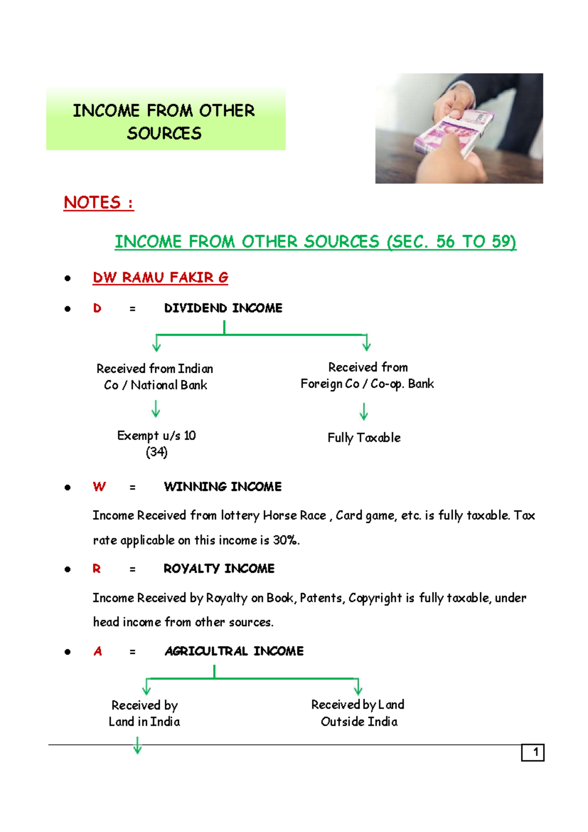 Income from Other Sources Notes: Taxation of Various Income Types - Studocu
