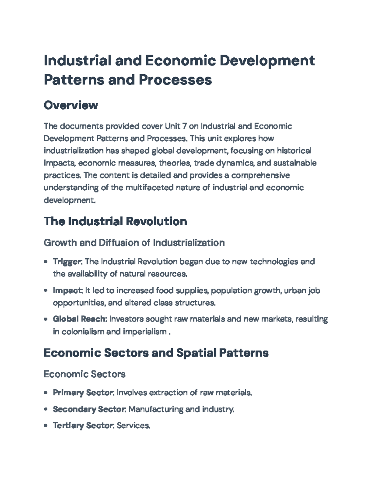 Unit 7 - Industrial and Economic Development Patterns and Processes ...